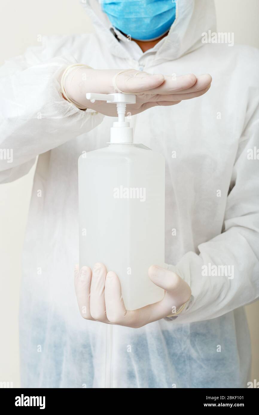 Sanitizer gel, alcohol liquid antiseptic for cleaning hands in doctor ...