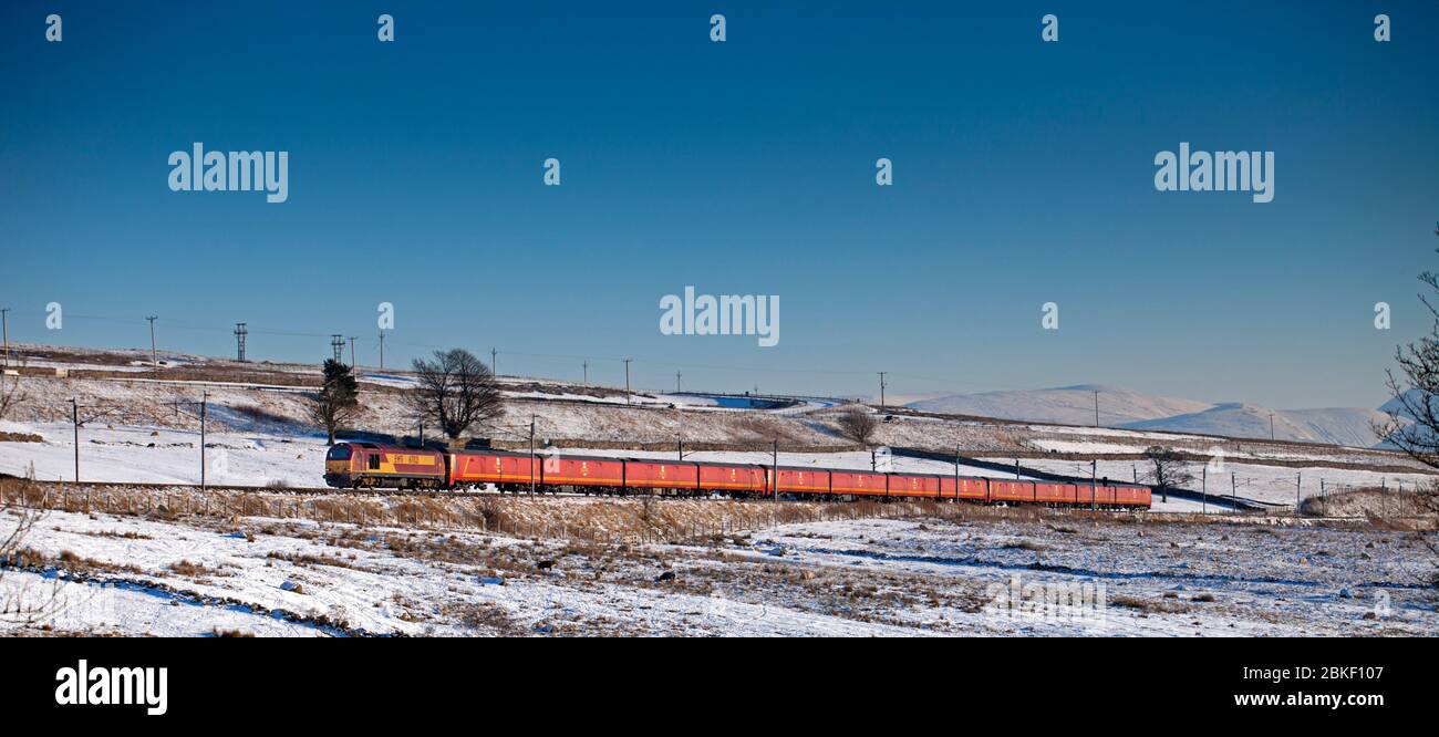 EWS livery DB Cargo Rail class 67 diesel locomotive 67021 passing Shap ...