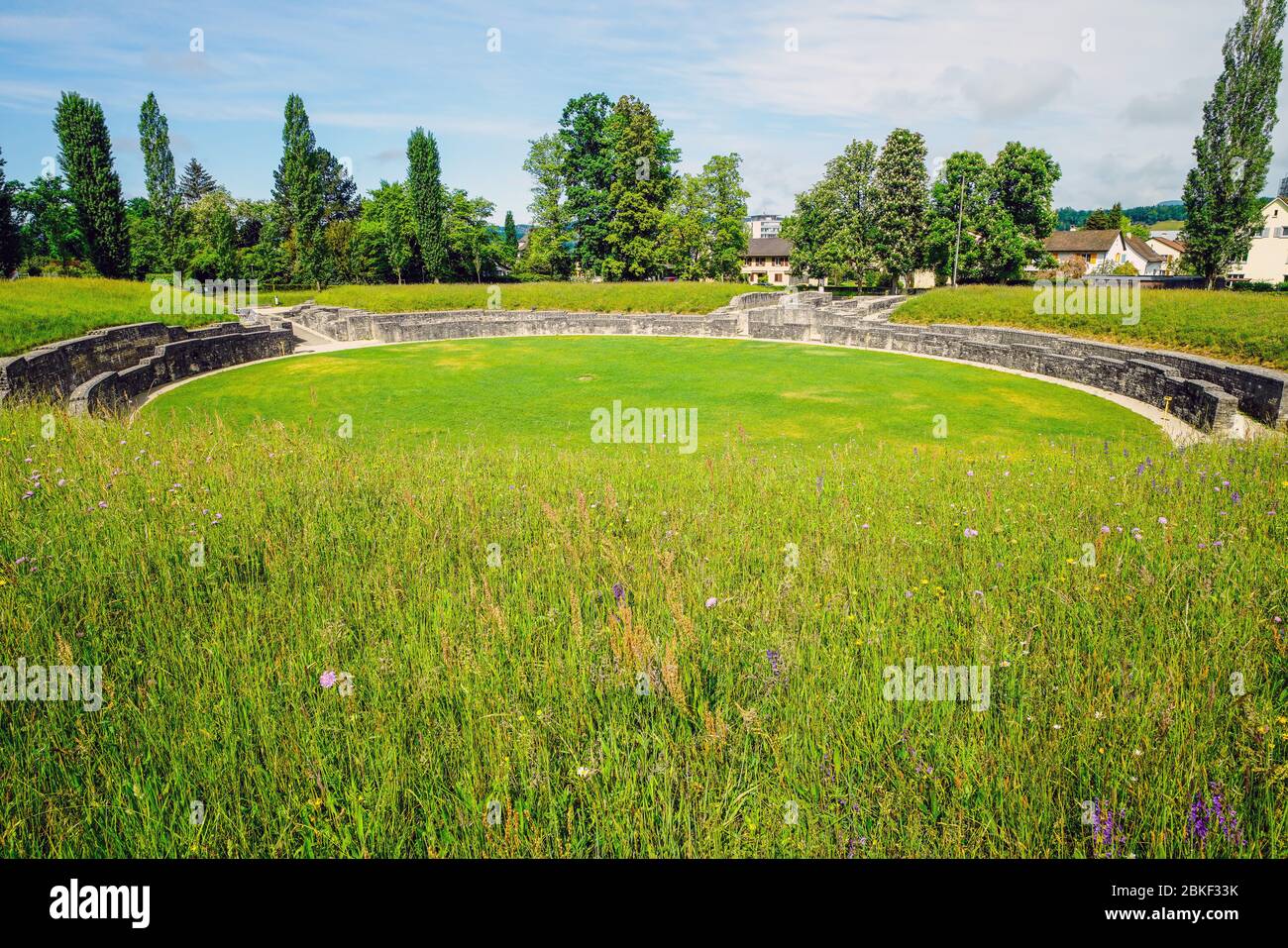 Elevated view of Amphitheater of Vindonissa (established in 15 AD) in ...