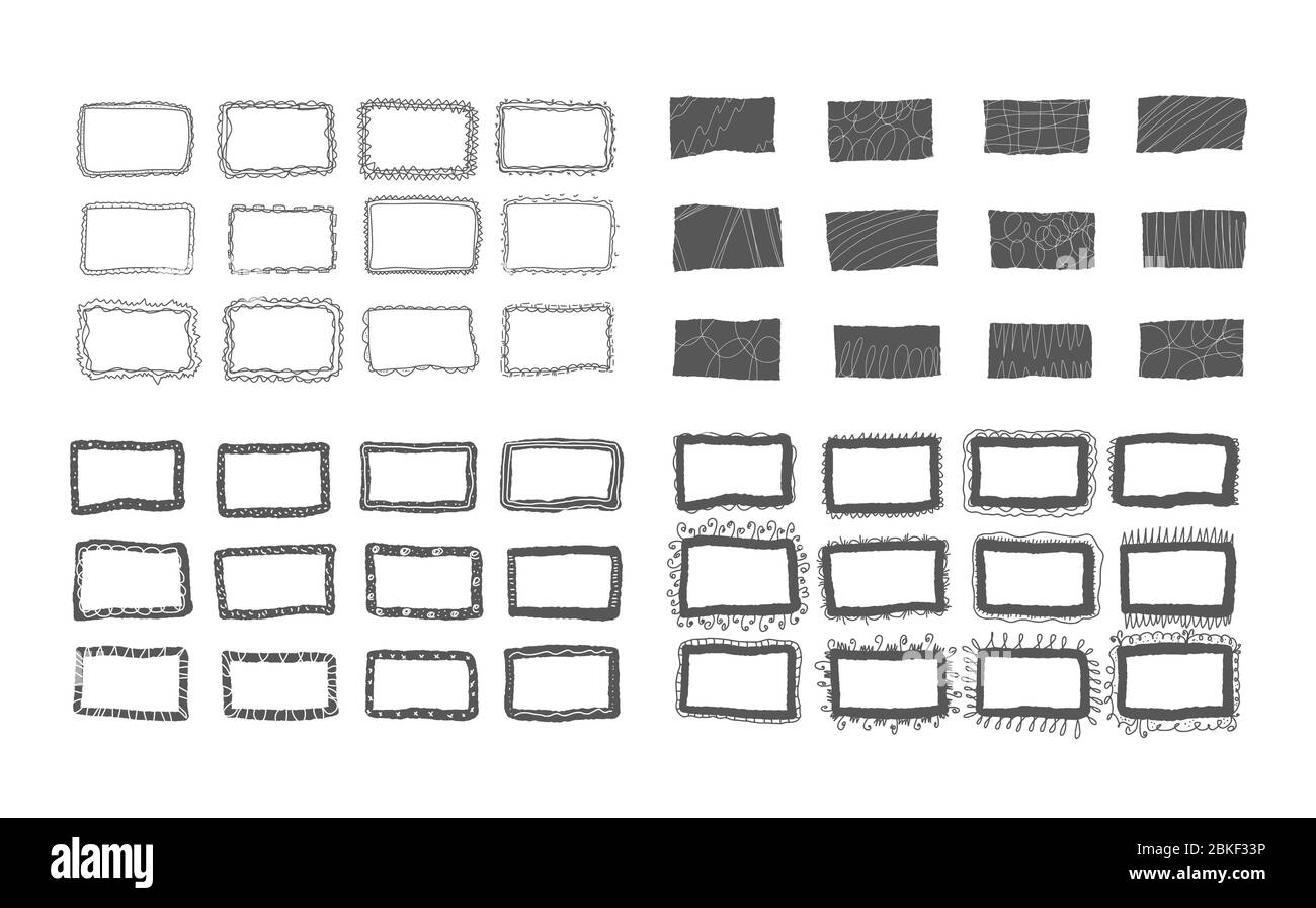 Set of doodle frames. Bundle of hand drawn borders. Collection of ...