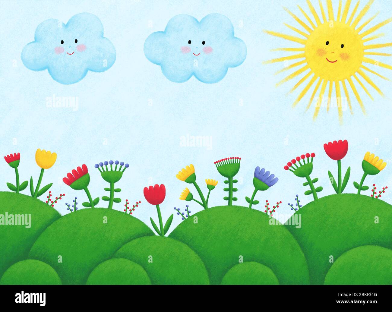 Digital illustration of summer landscape for kids Stock Photo - Alamy