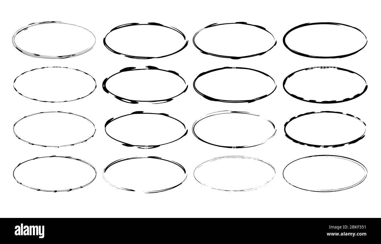 Set of black oval grunge frames. Geometric elipse empty borders ...