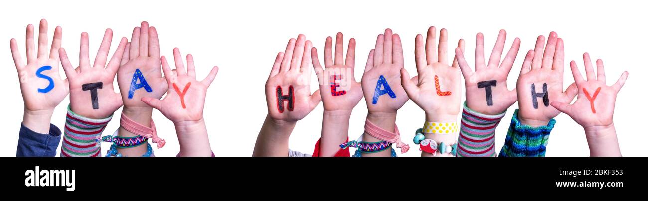 Kids Hands Building Word Stay Healthy, Isolated Background Stock Photo ...