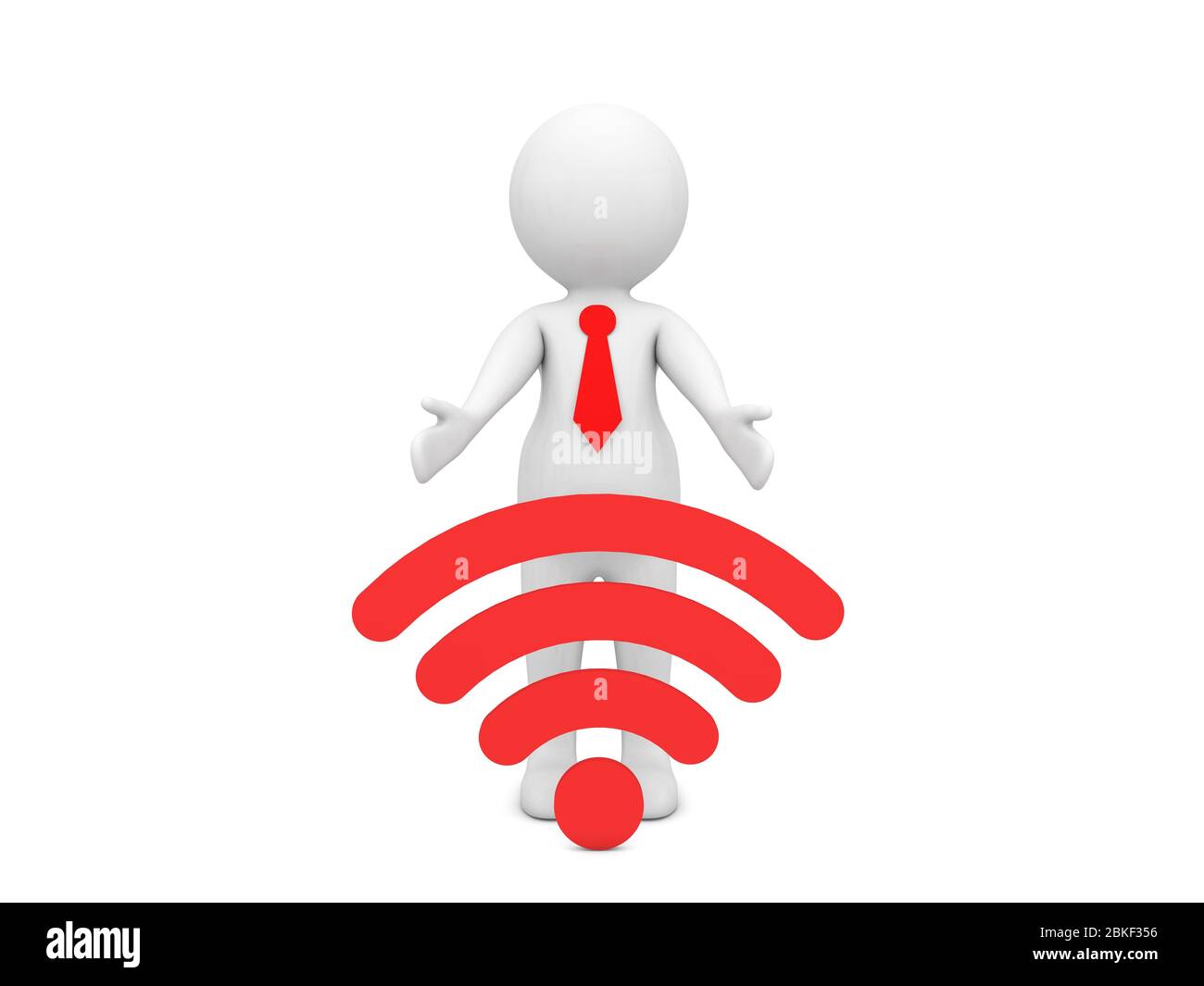 3d character and wi-fi sign on a white background. 3d render ...