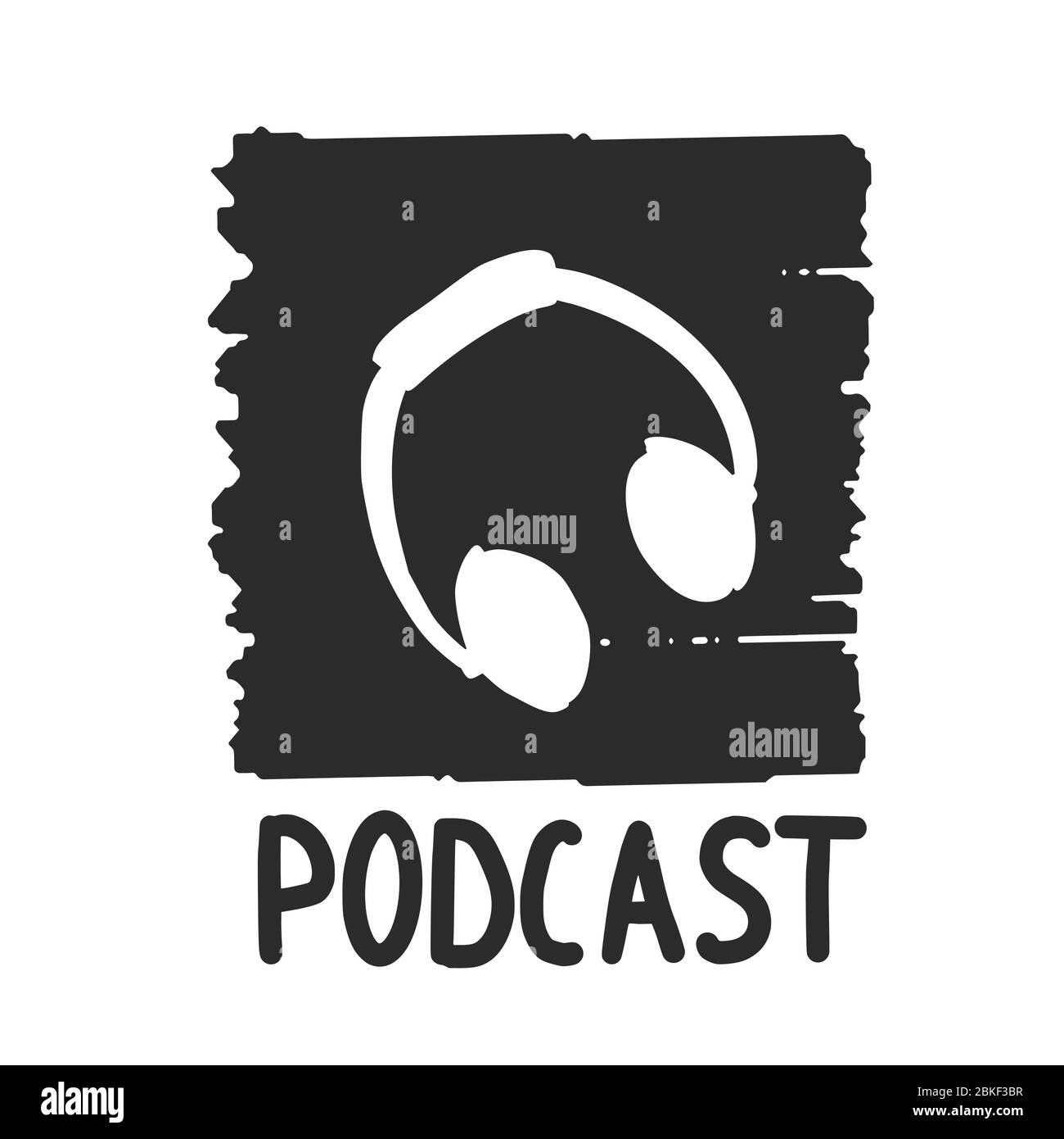 Podcast emblem. Earphones symbol. Headphone sign isolated on white ...