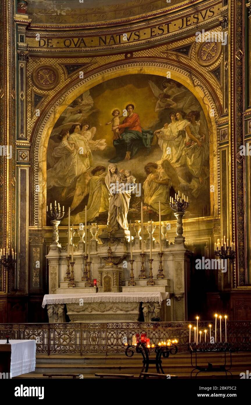 The altar and Interior of Saint Eustache church, Paris, France Stock ...