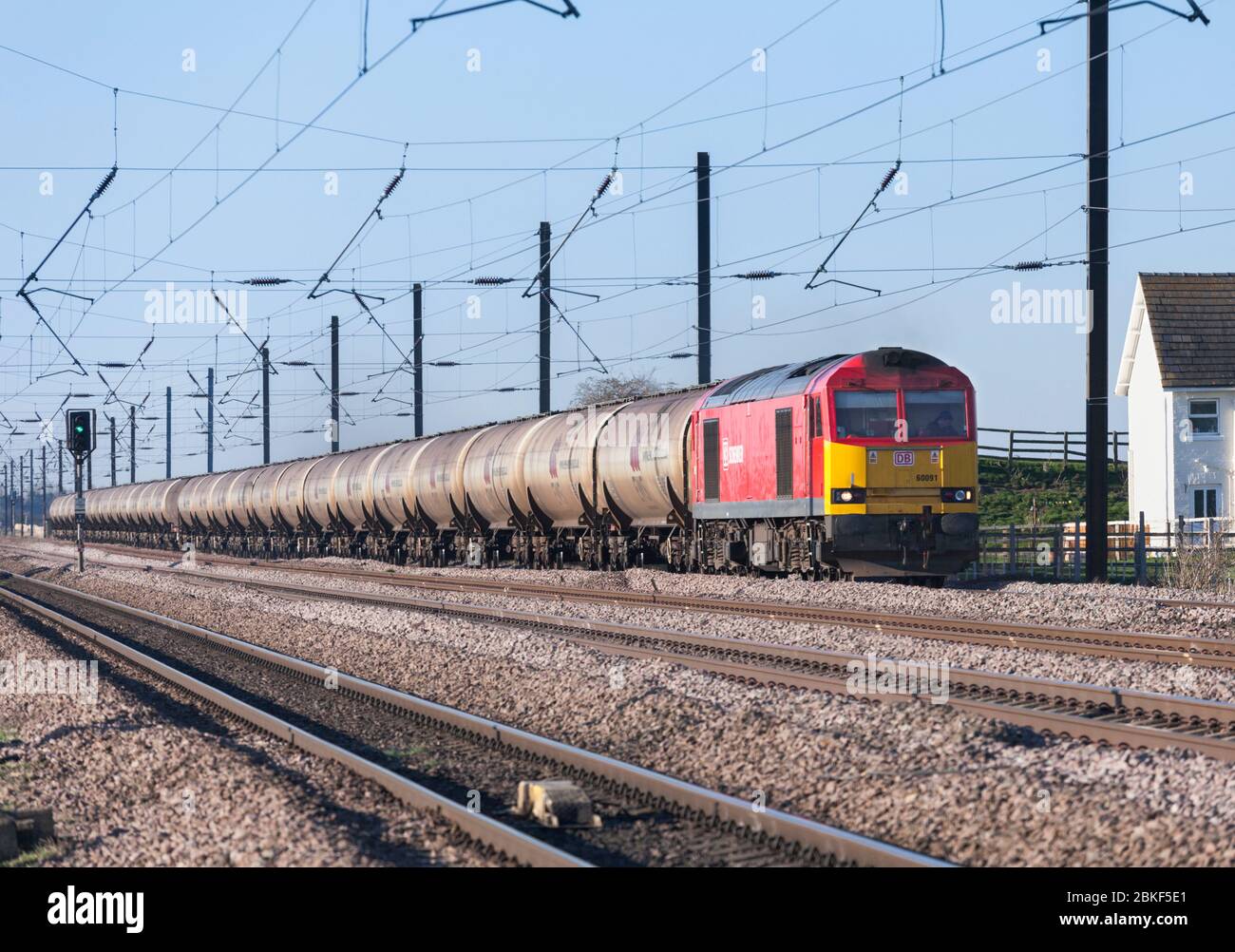 DB cargo rail UK class 60 locomotive on the 4 track east coast mainline ...