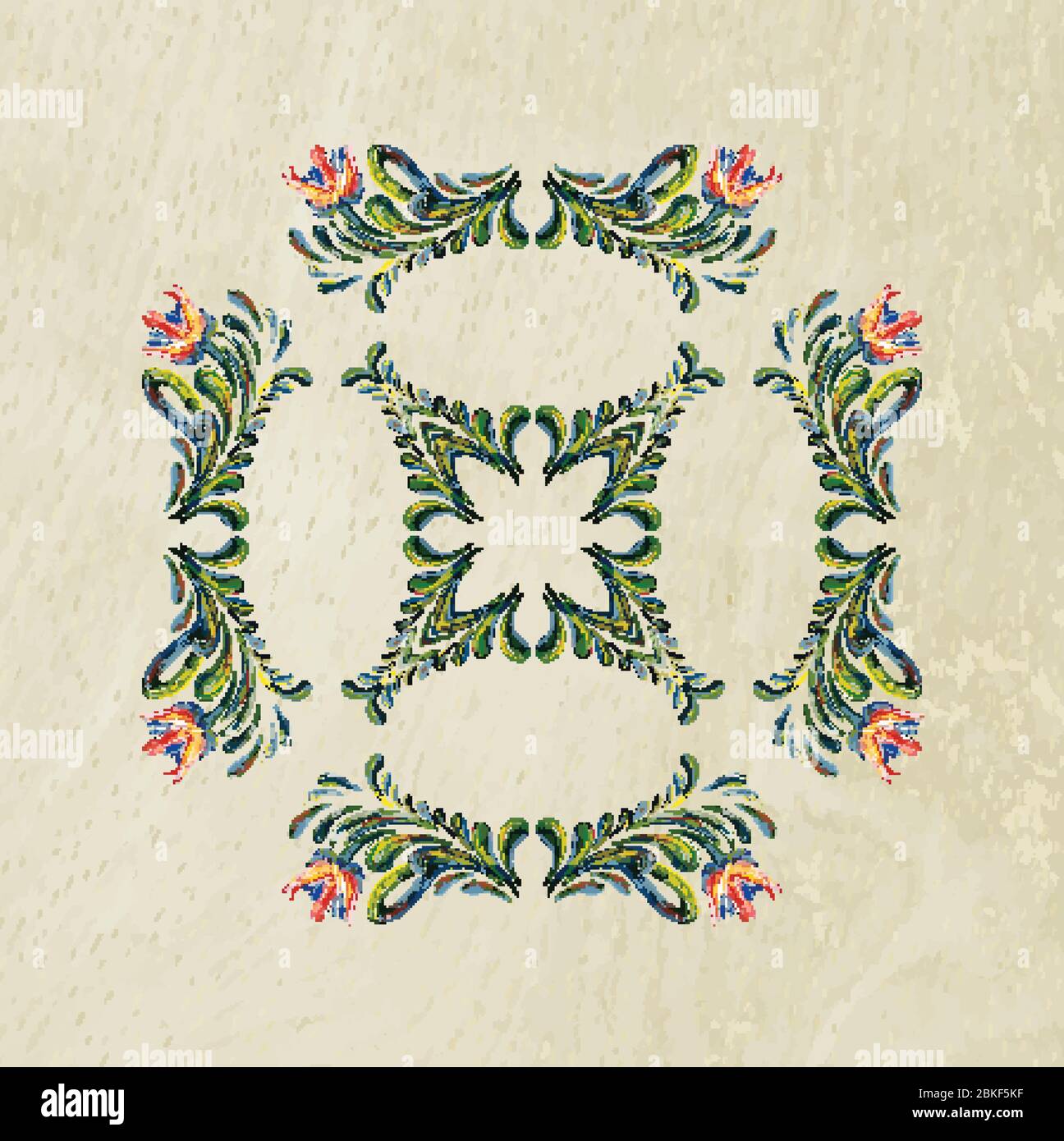 Illustration in folk style. Beautiful vector border with flowers in ...