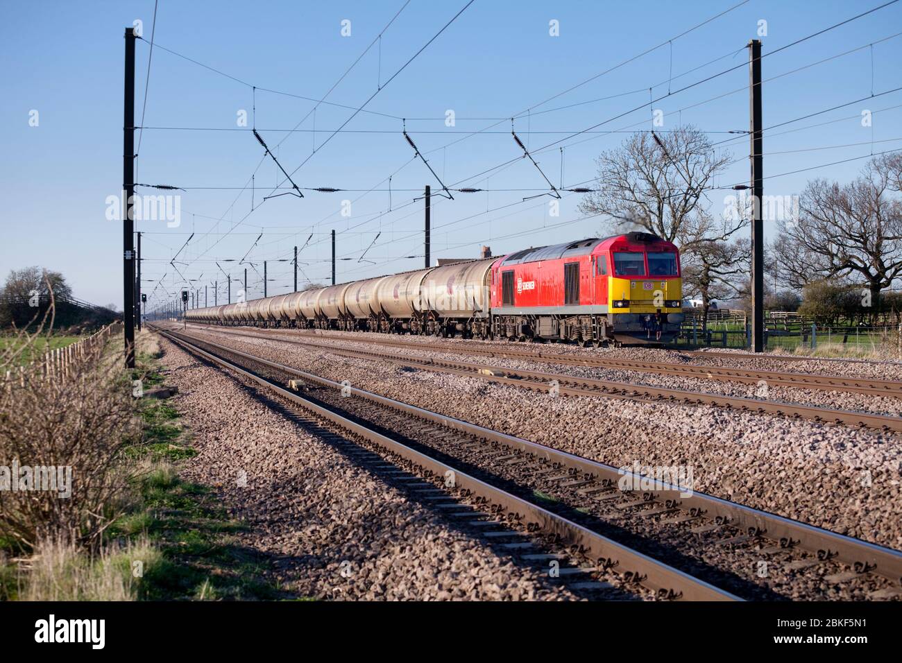 DB cargo rail UK class 60 locomotive on the 4 track east coast mainline ...