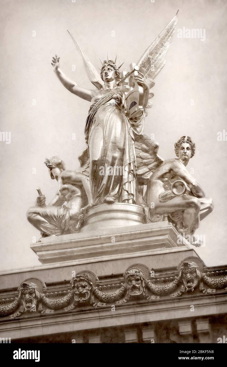 Gold Harmony roof sculpture by Charles Gumery on top of the Paris Opera ...