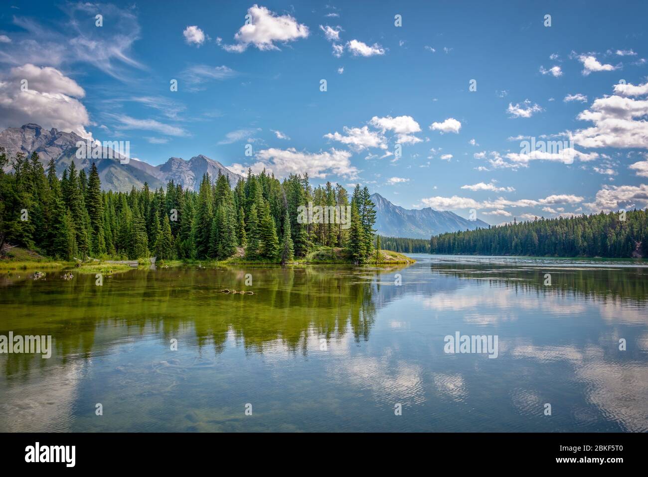 Johnson lake near Minnewanka lake in Banff National Park, Alberta ...