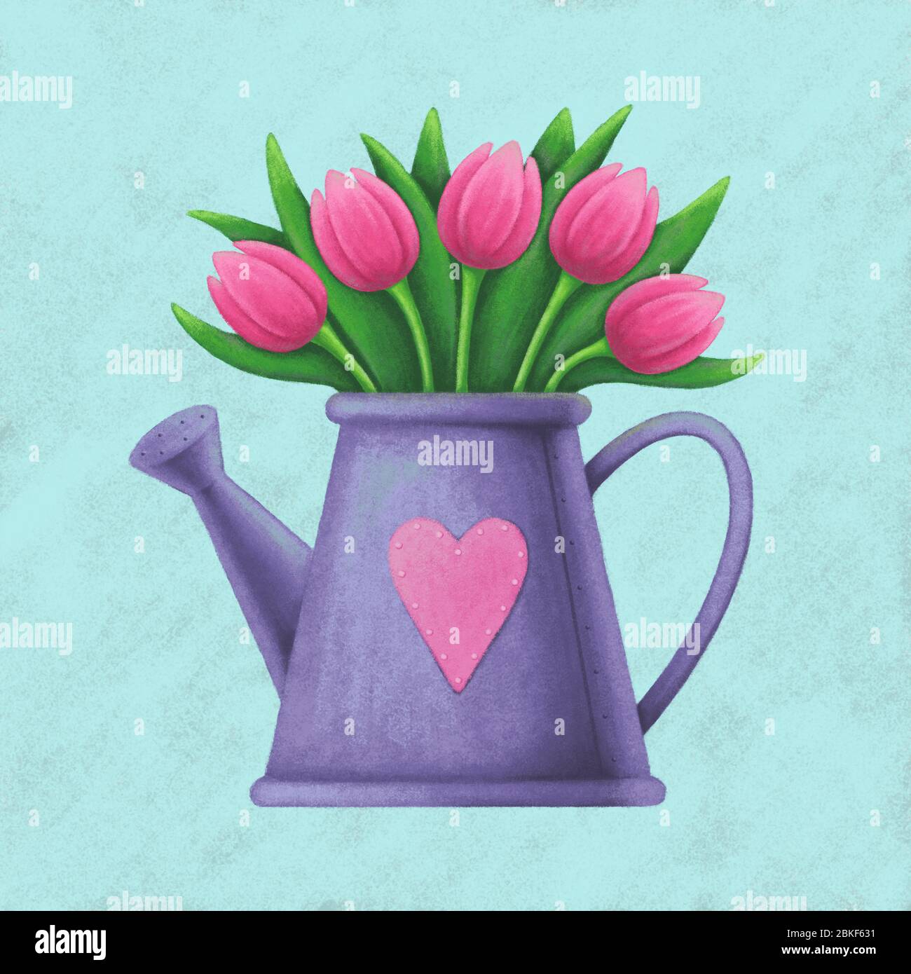 Digital illustration of pink tulips in watering can Stock Photo - Alamy