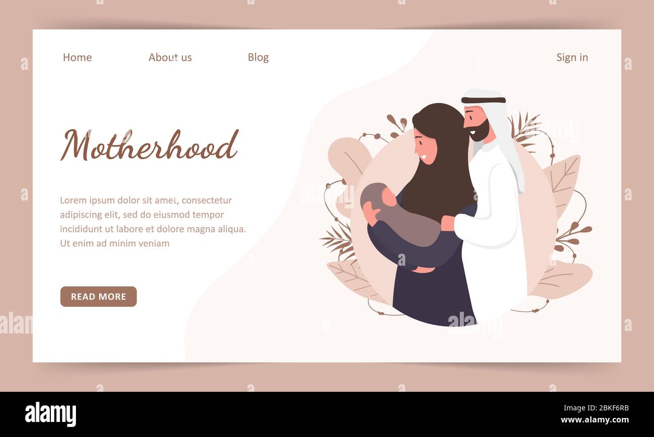 Traditional muslim family, motherhoodand child birth in arab couple ...