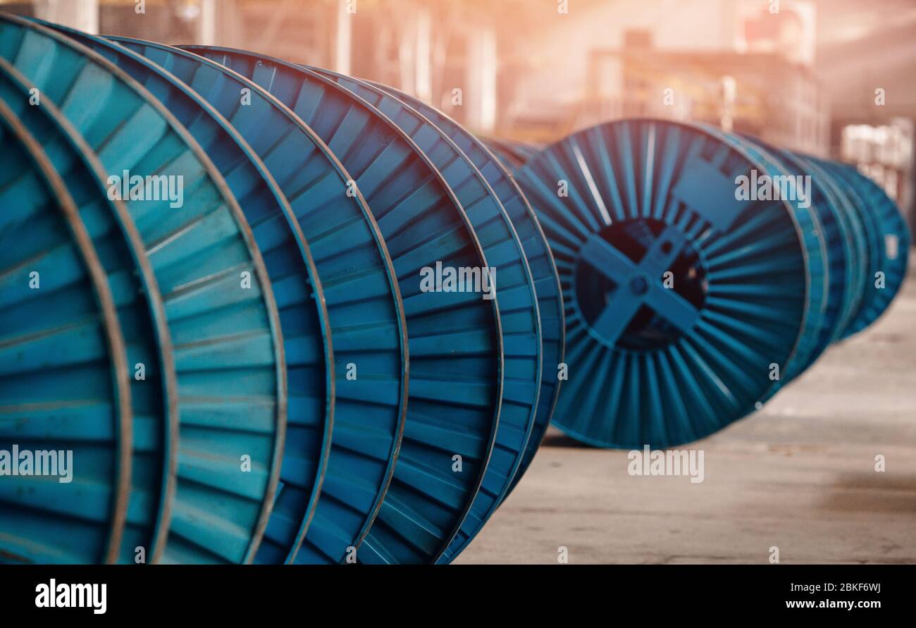 Heavy industry metallurgy concept. Reel for winding metal or copper ...