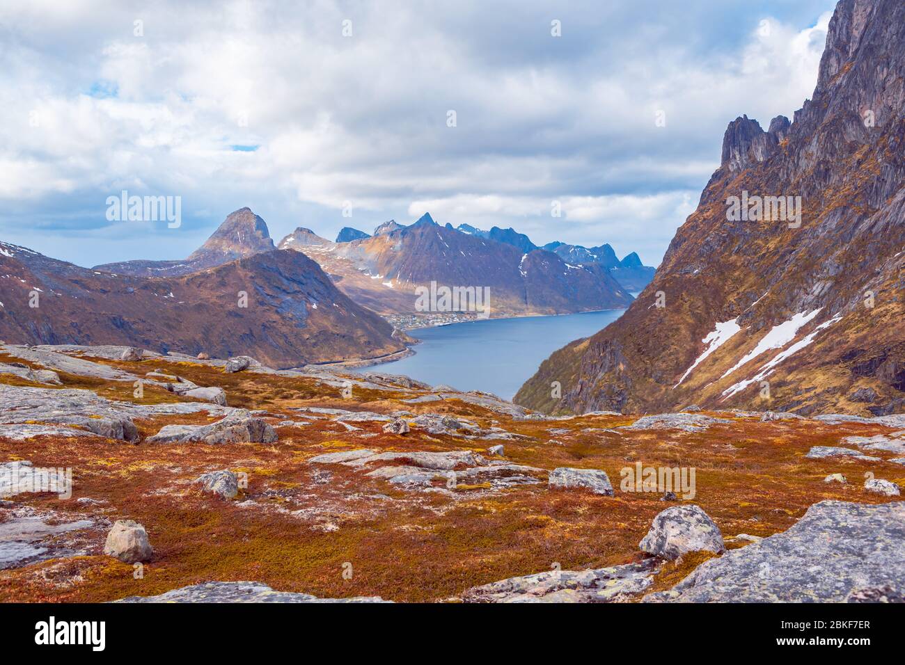 The landscape view of Senja Island from mountain Keipen in Norway Stock ...