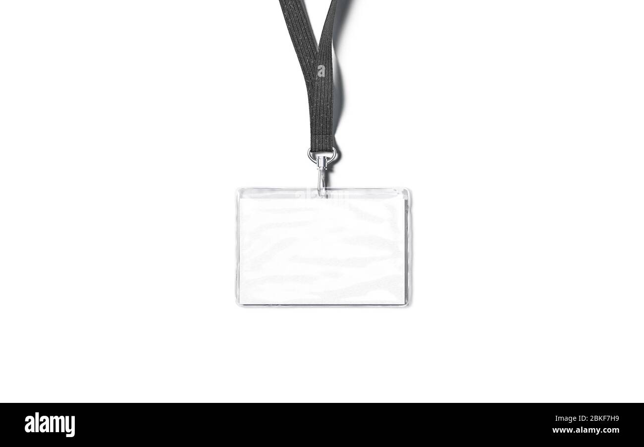 Blank black lanyard with laminated horizontal name badge mockup ...