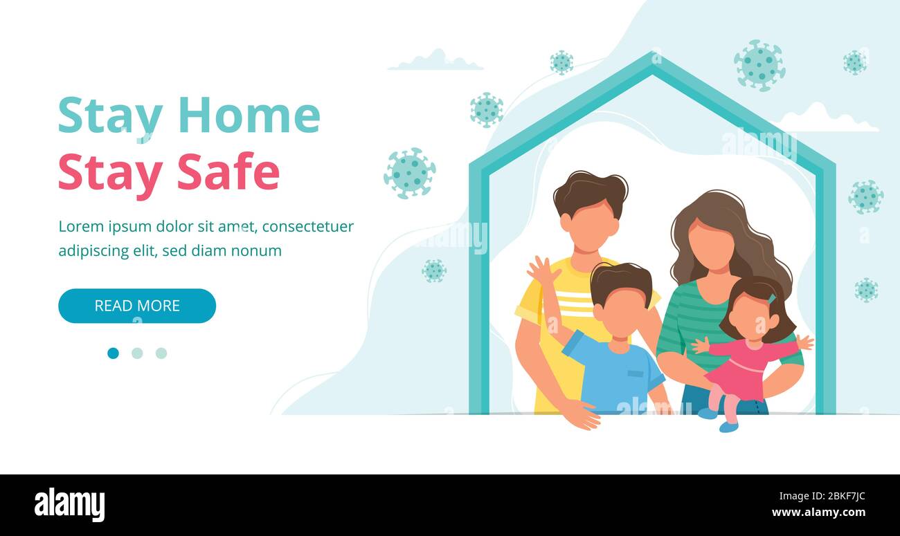 Stay home concept. Family staying at home in quarantine, landing page ...