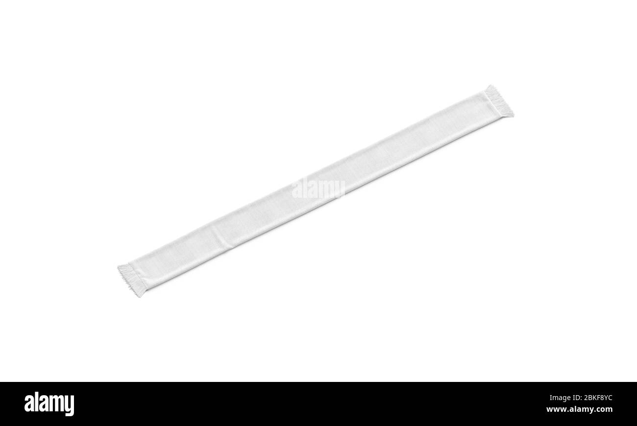 Blank white knitted unfolded soccer scarf mockup, side view Stock Photo ...