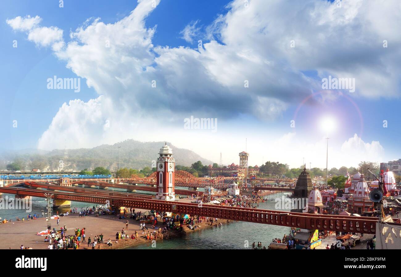 Har ki Paudi Haridwar Aerial view watch tower Stock Photo - Alamy