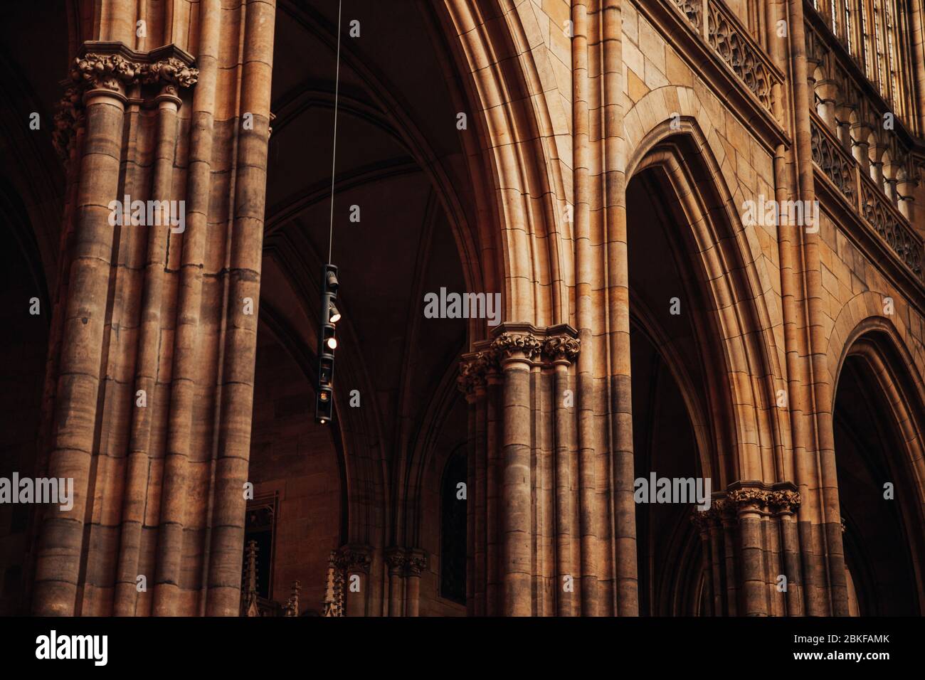 Vaulted arches in vaults of ancient European Gothic Cathedral close-up ...
