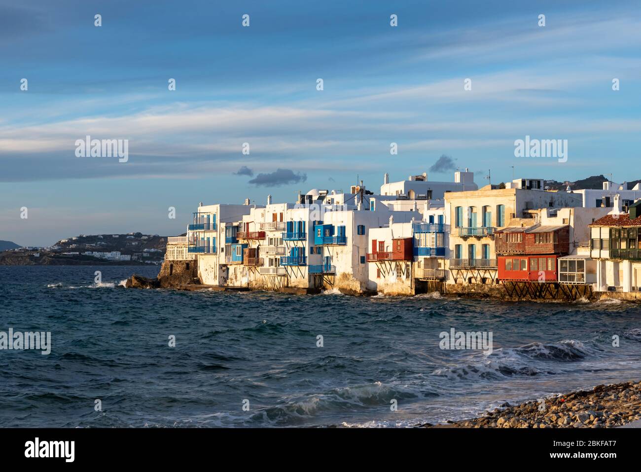 Bright scenic view of the colorful waterfront. Mykonos Town, Greece ...
