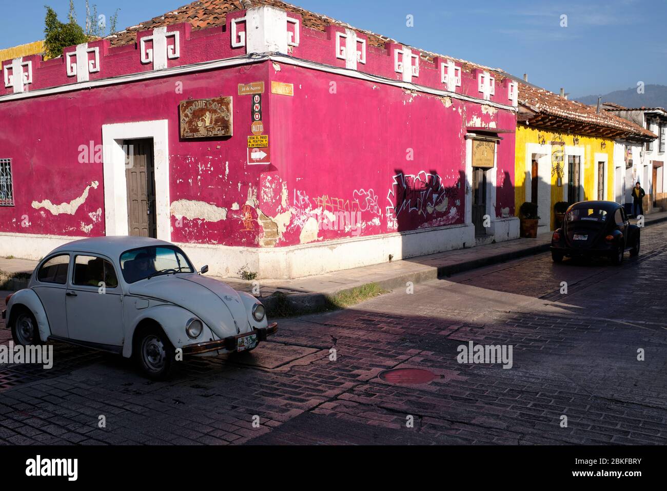 Volkswagen beetle in the colonial streets of San Cristobal de las Casas ...