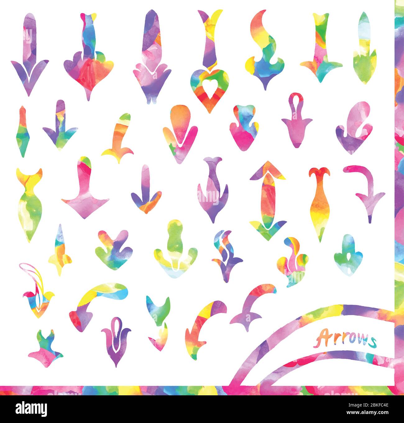 Arrows isolated on white background. Hand drawn arrow icons set Rainbow ...