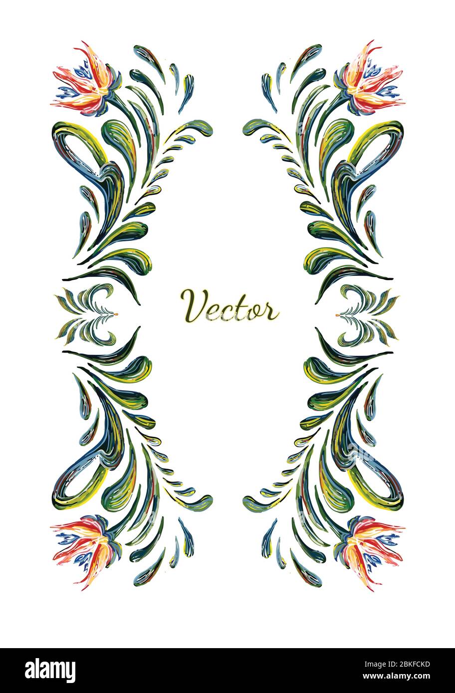 Hand drawn floral frame with natural elements.Beautiful card with ...