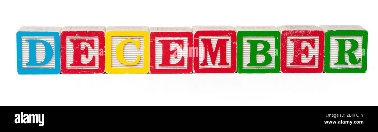Colorful alphabet blocks. Word december isolated on white background ...