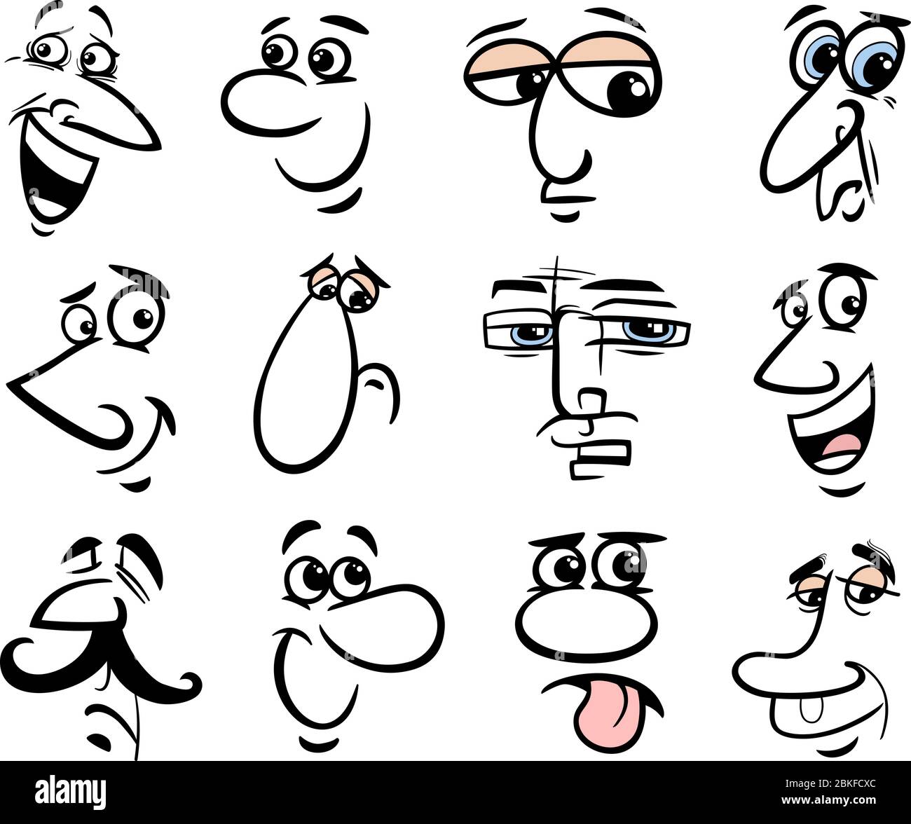 Cartoon People Making Faces or Human Emotions Design Elements Graphic ...
