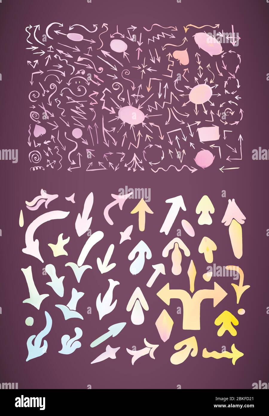 Pastel hand drawn doodle sketch arrows. Arrows set made by hand. Trendy ...