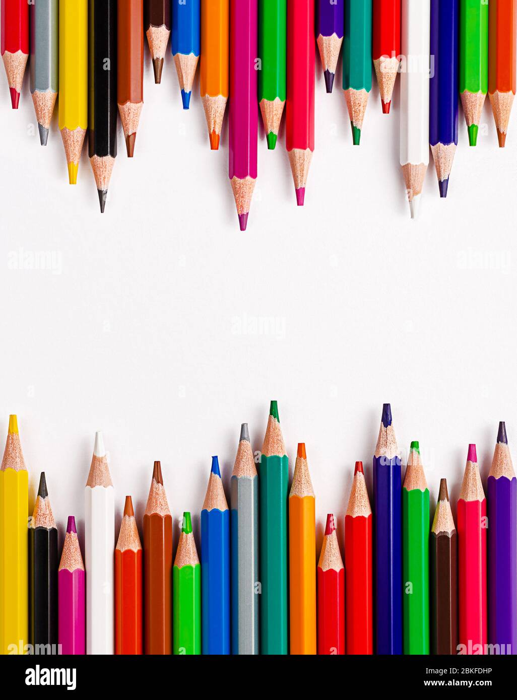 Colorful pencils on white background. Flat lay, copy space Stock Photo ...