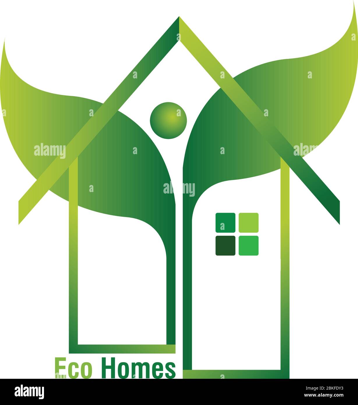 Illustration art of a green leaf building logo with isolated background ...