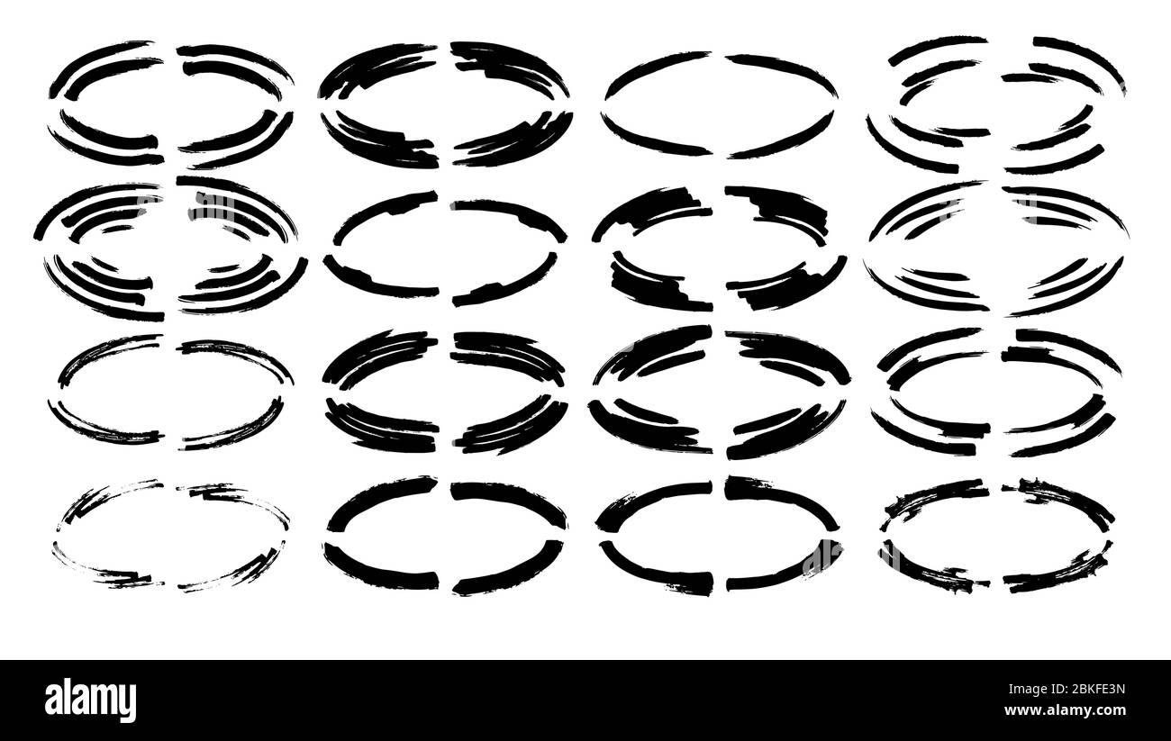 Set of ovql frames. Collection of black ellipse shapes borders. Bundle ...