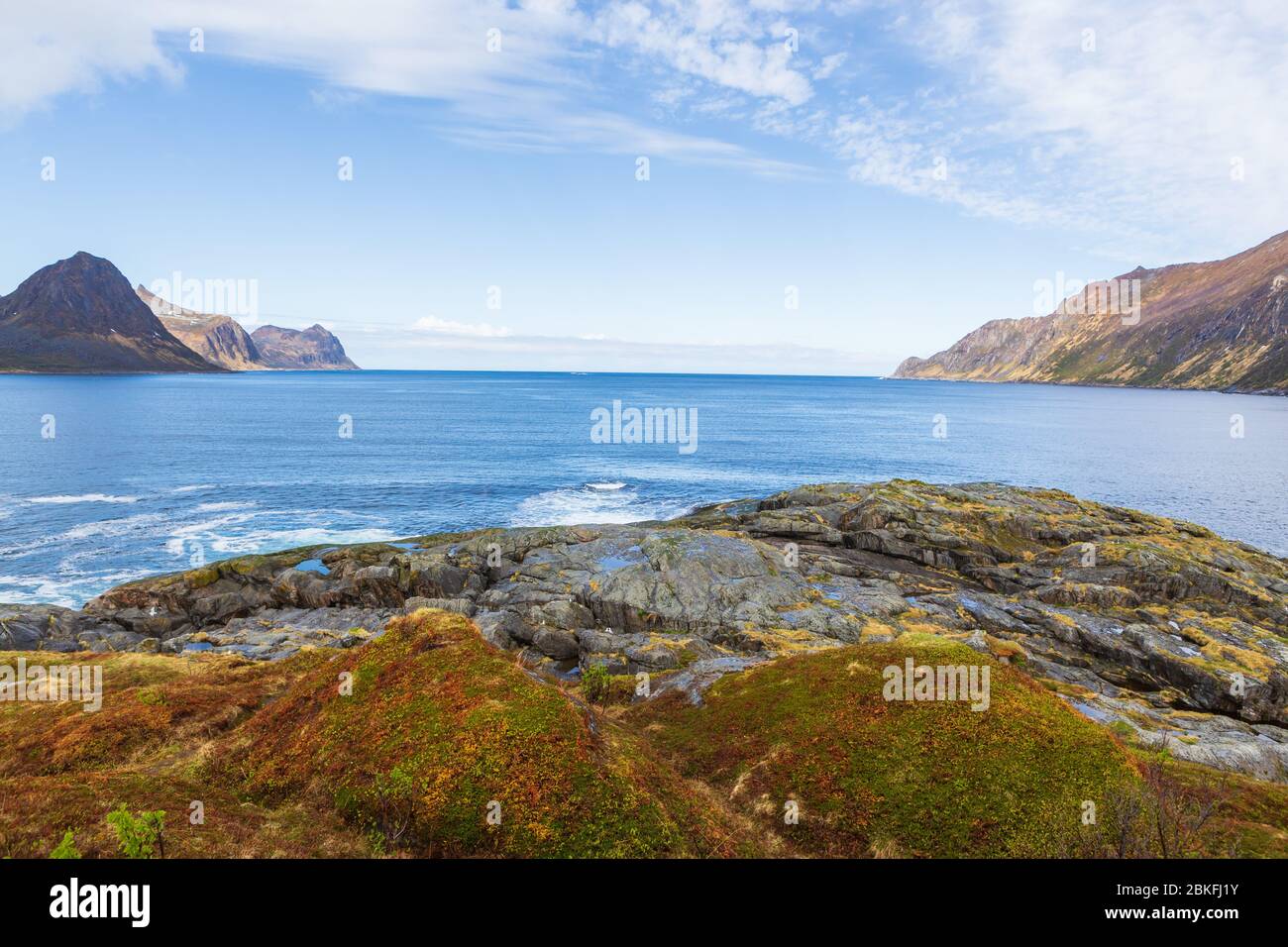 The landscape view of Senja Island from Husoy village in Norway Stock ...