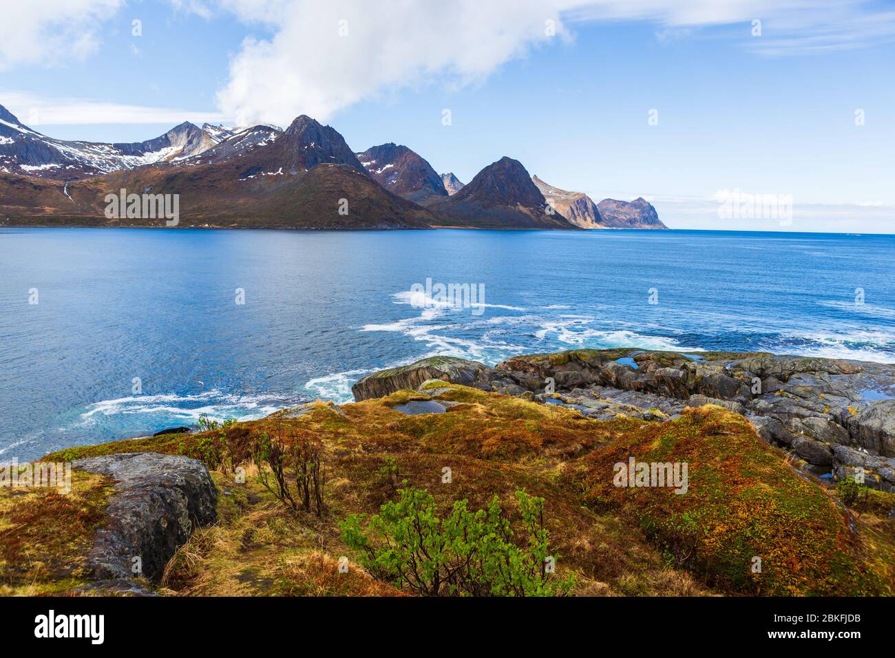 The landscape view of Senja Island from Husoy village in Norway Stock ...