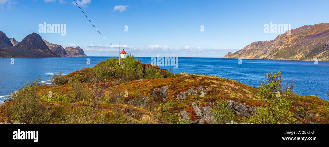 The landscape view of Senja Island from Husoy village in Norway Stock ...