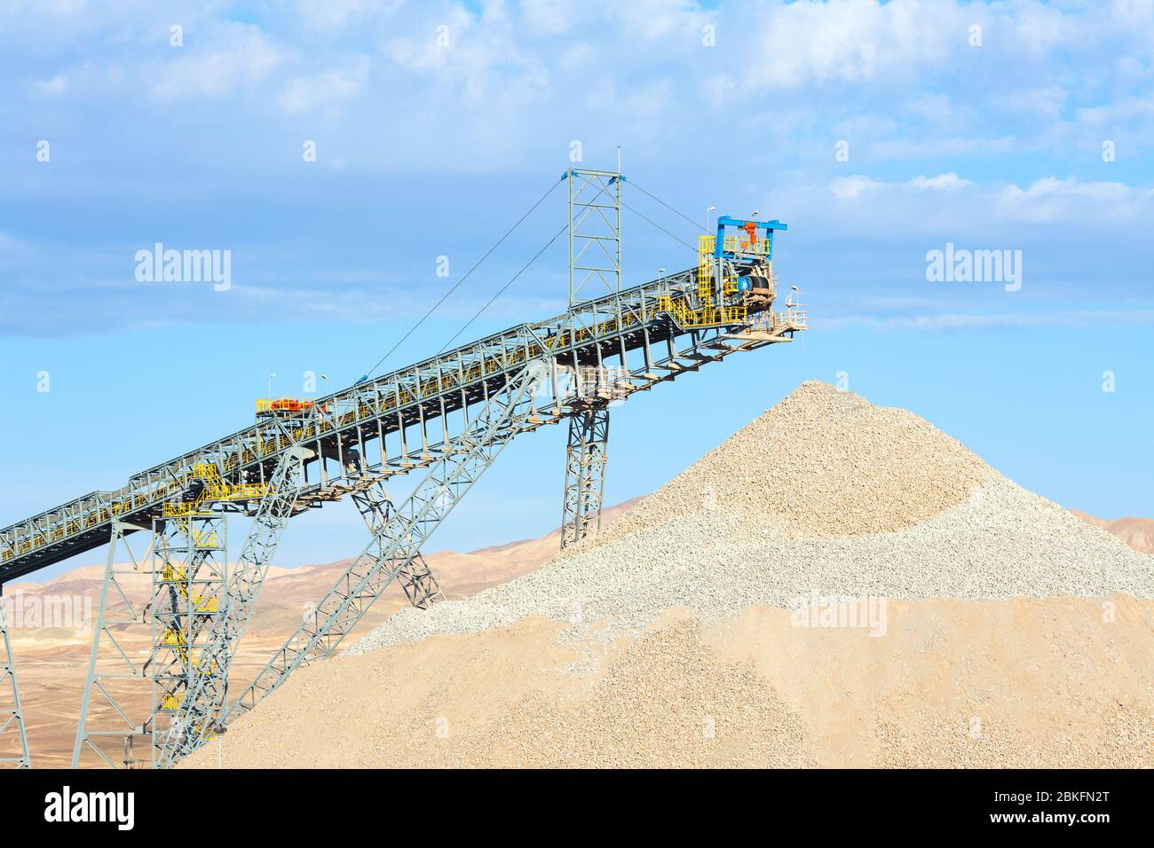 Stockpile and conveyor belt in a copper mine at the Atacama Desert in ...