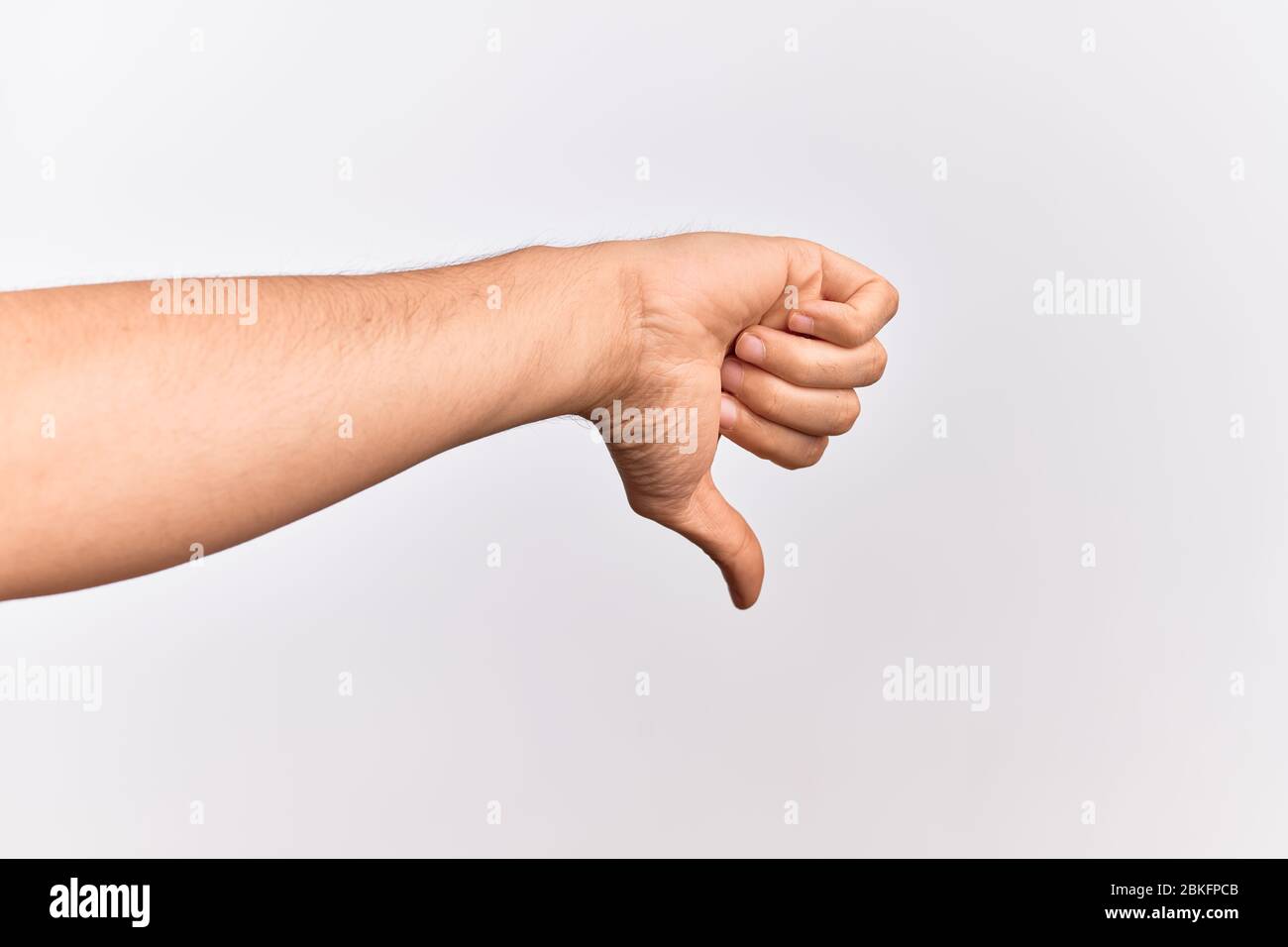Hand of caucasian young man showing fingers over isolated white ...