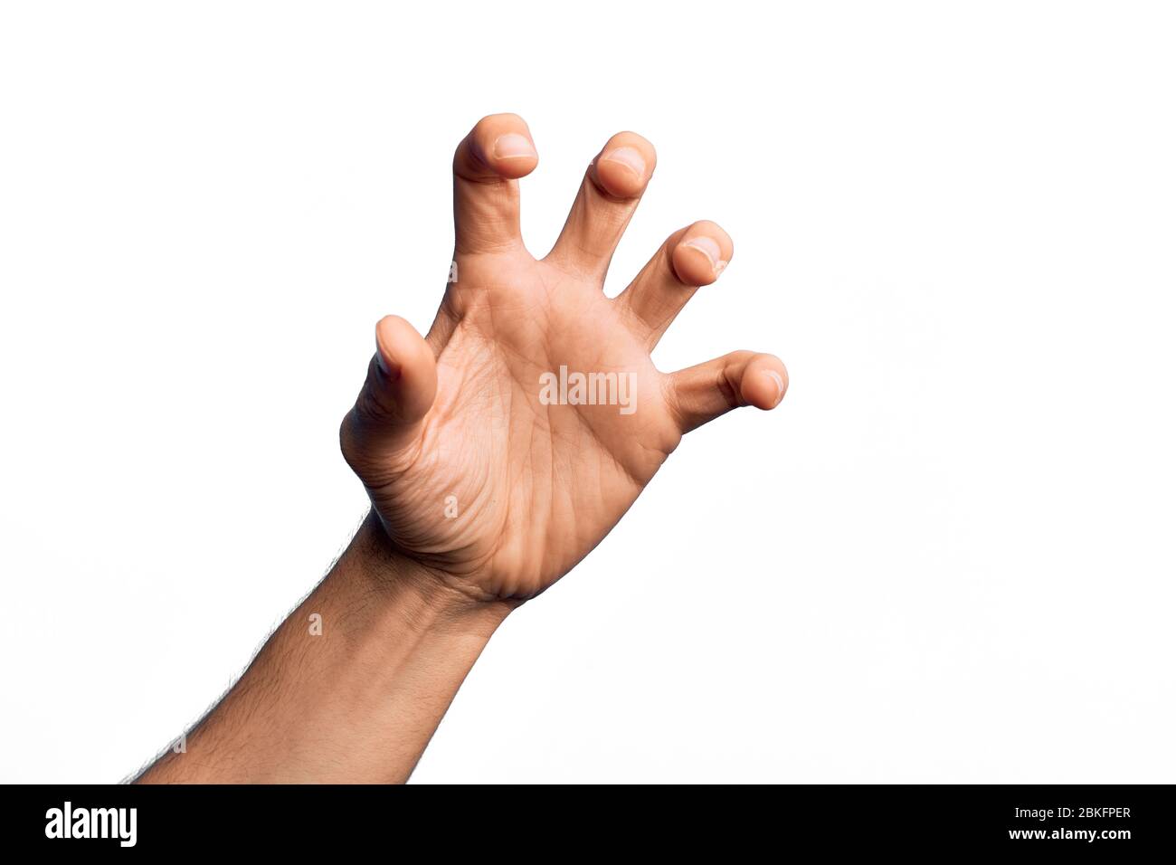 Hand of caucasian young man showing fingers over isolated white ...