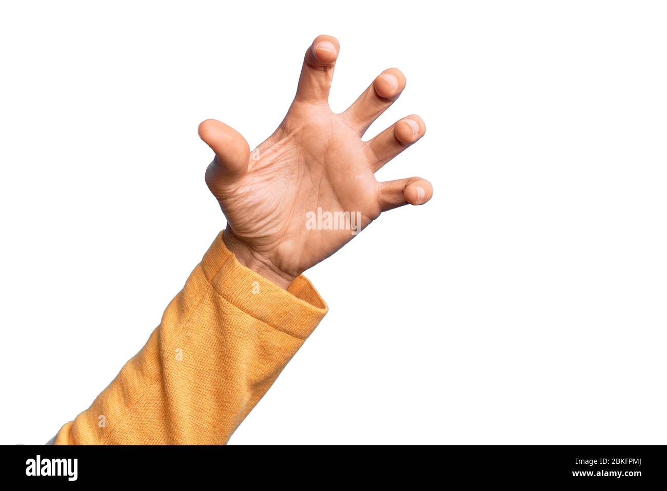 Hand of caucasian young man showing fingers over isolated white ...