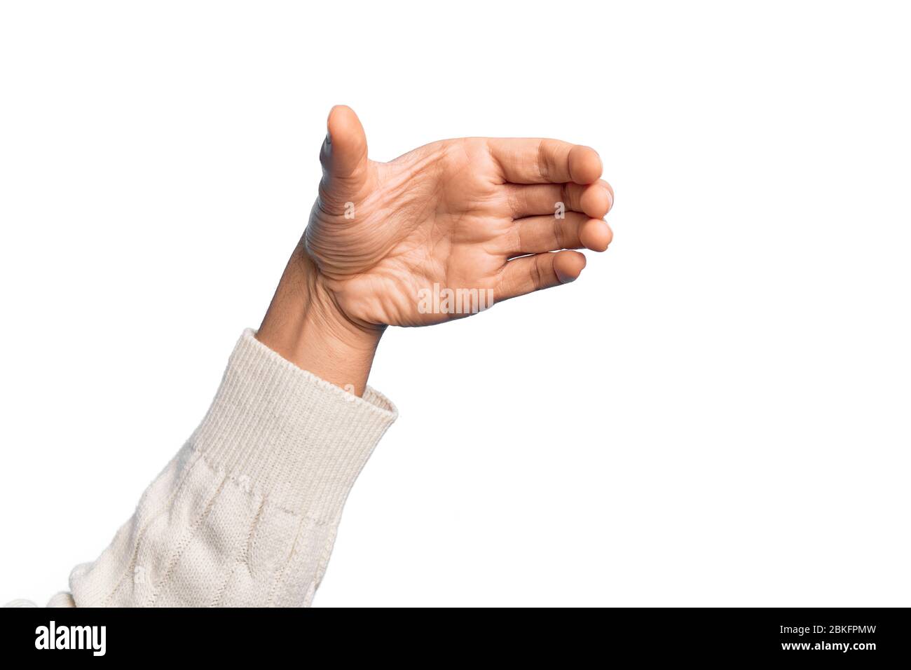 Hand of caucasian young man showing fingers over isolated white ...