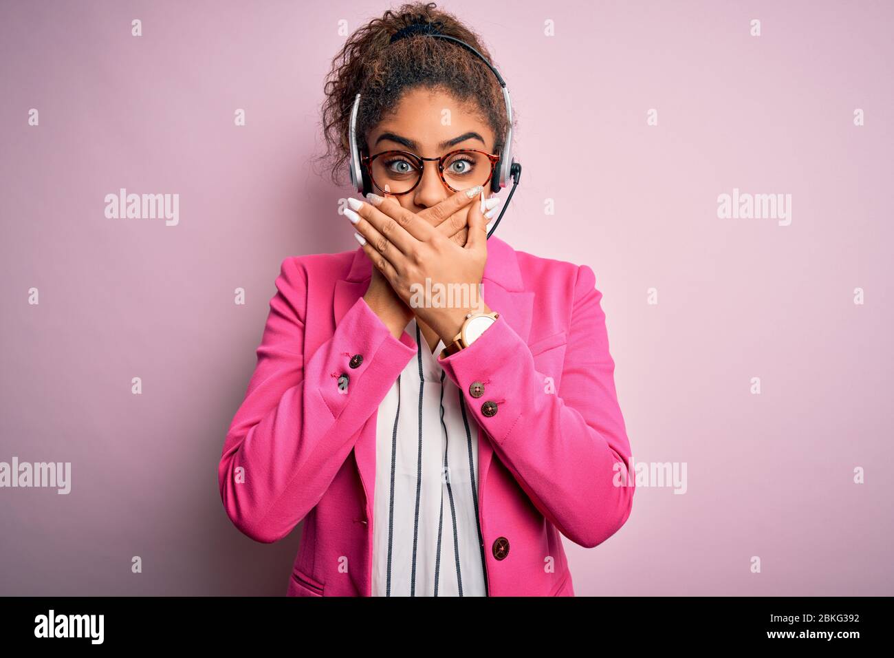 Young african american call center agent girl wearing glasses working ...