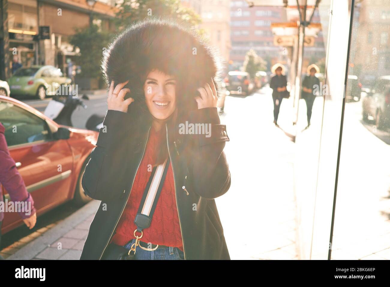 Woman wlaking smiling hi-res stock photography and images - Alamy