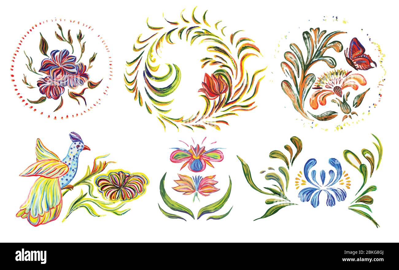 Ukrainian folk art. Ukrainian national motives. Vector illustrations ...