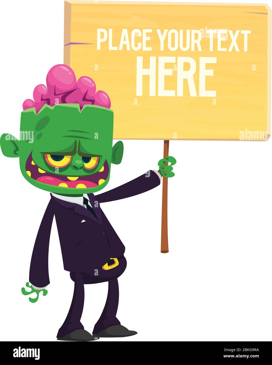 Zombie Holding Blank Sign Cartoon Clipart Vector