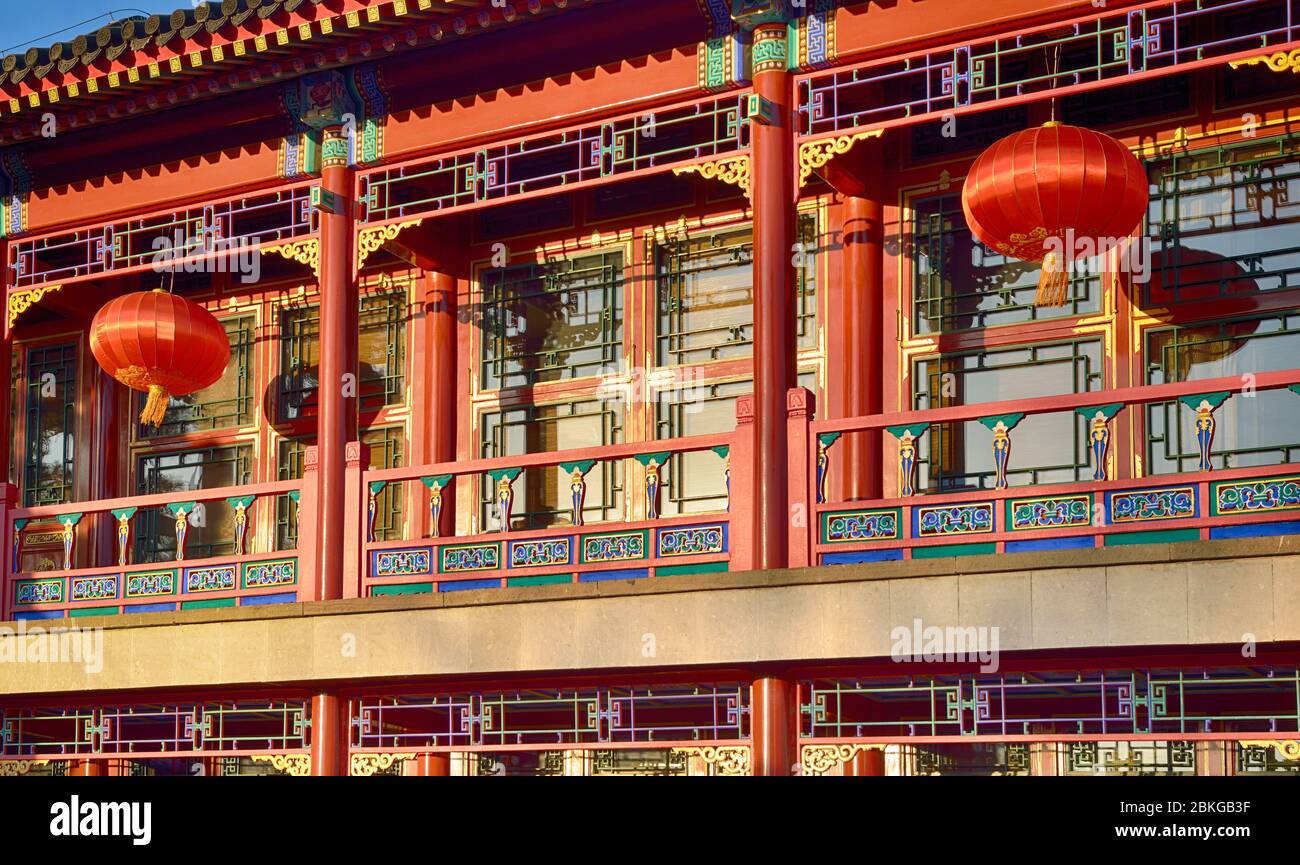 Traditional Chinese ancient style building with wooden structure and ...