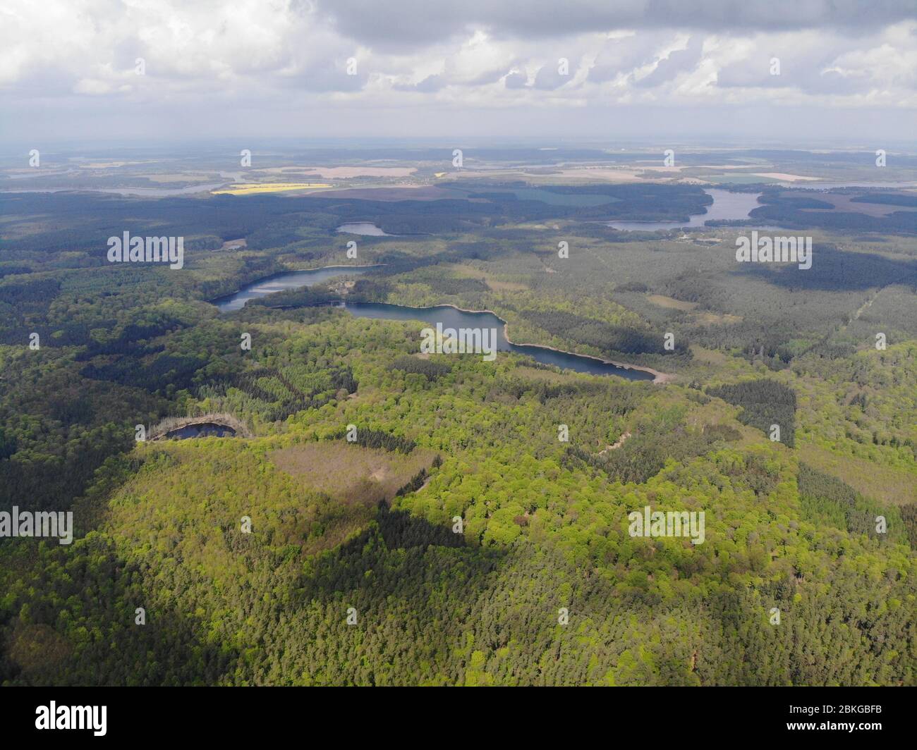 Aerial view of crystal clear Peetschsee located in Stechlin ...