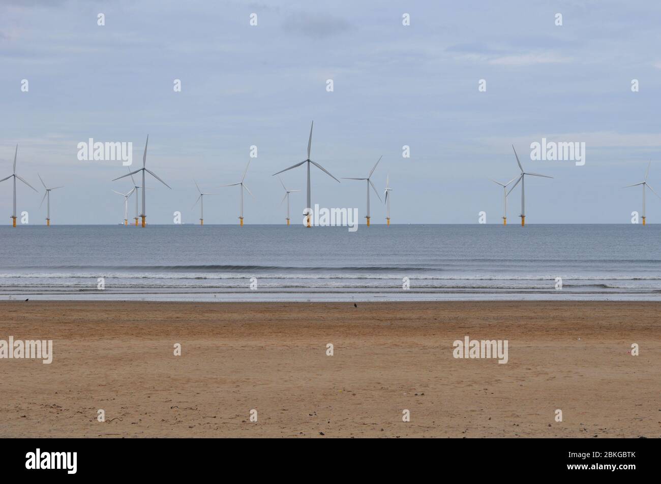 Wind turbines in the sea at South Gare Pier near Redcar Stock Photo - Alamy