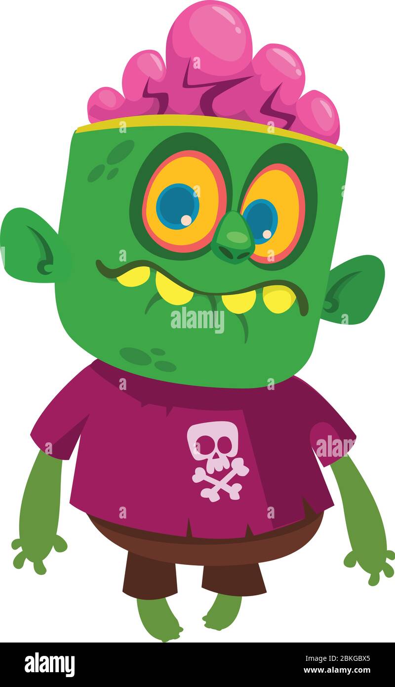 Cartoon funny green zombie. Halloween vector illustration of zombie ...